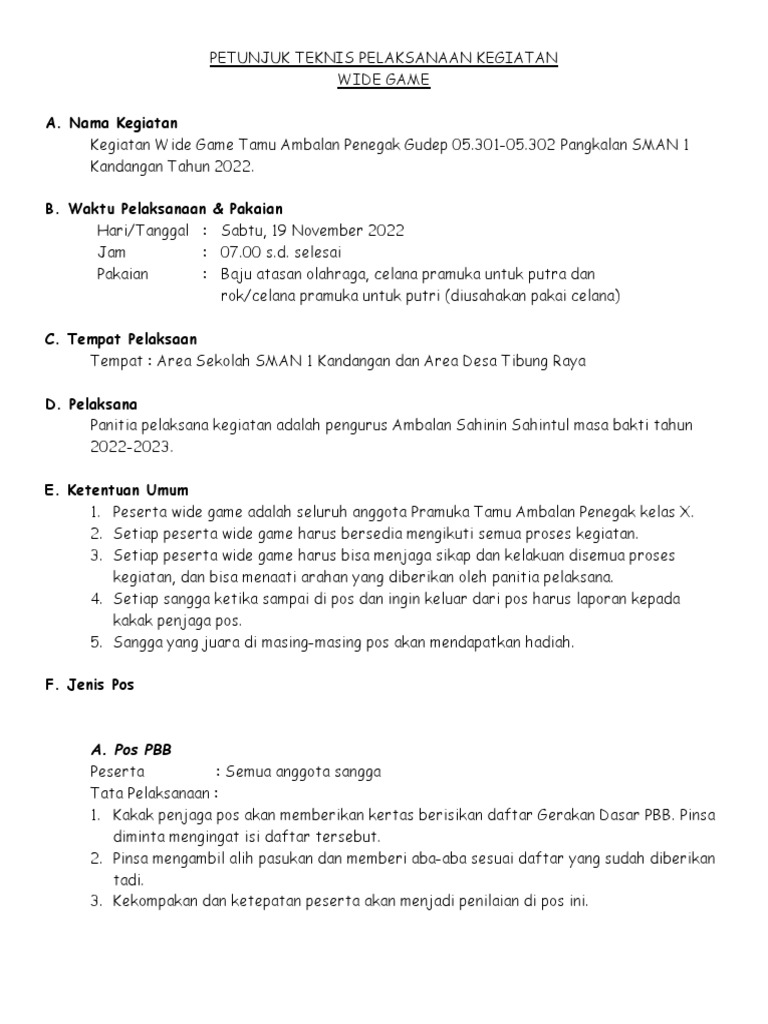 Juknis Kegiatan Wide Game | PDF