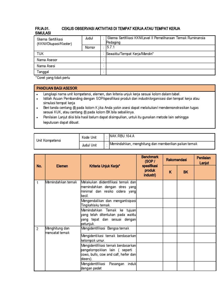 FR - IA.01. CEKLIS OBSERVASI UNTUK AKTIVITAS DI TEMPAT KERJA ATAU ...