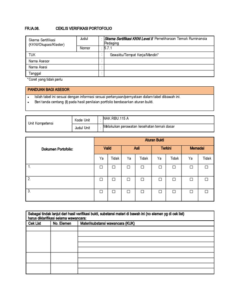 FR - Ia.08. Ceklis Verifikasi Portofolio | PDF
