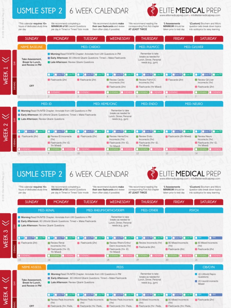 EMP Step 2 6 Week Calendar | PDF | Medicine