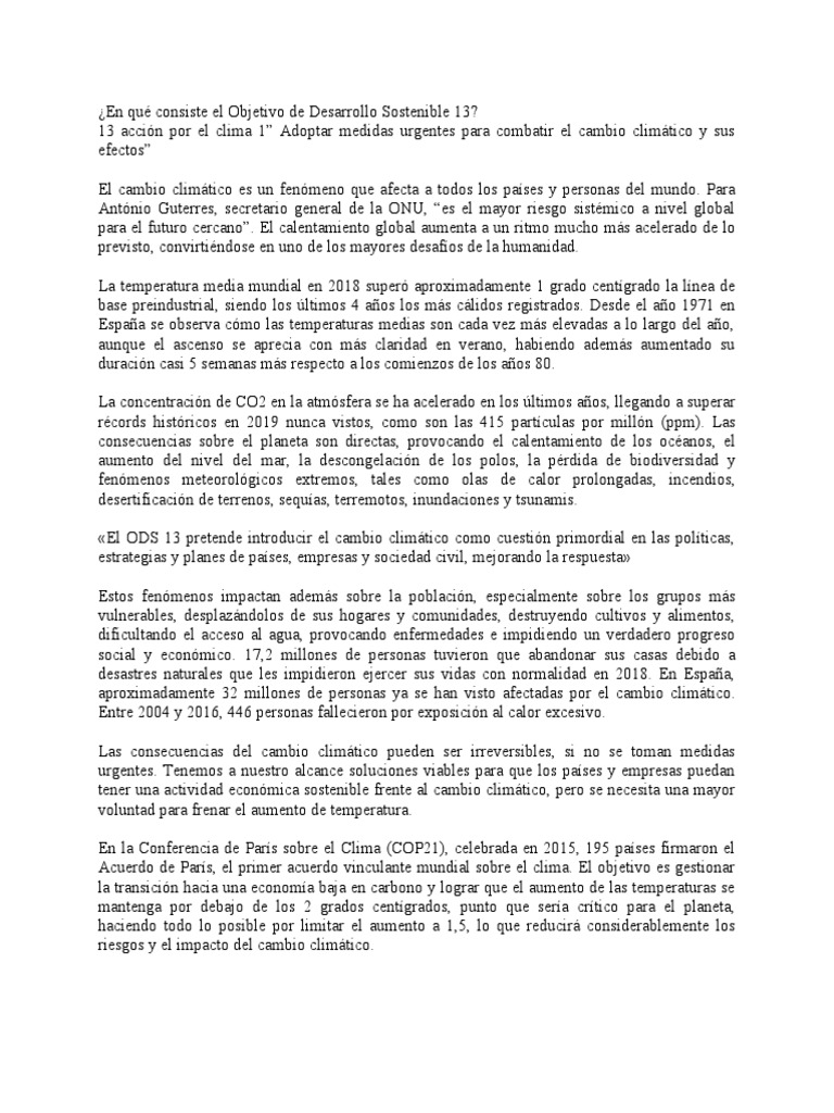 Objetivos de Desarrollo Sostenible (Ods) | PDF | Cambio climático | Contaminación