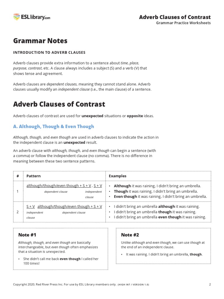 Adverb Clauses of Contrast Student | PDF | Adverb | Clause