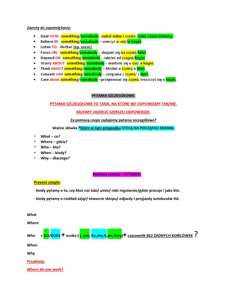 Pytania Szczegółowe, Pytania Ogólne I o Podmiot | PDF