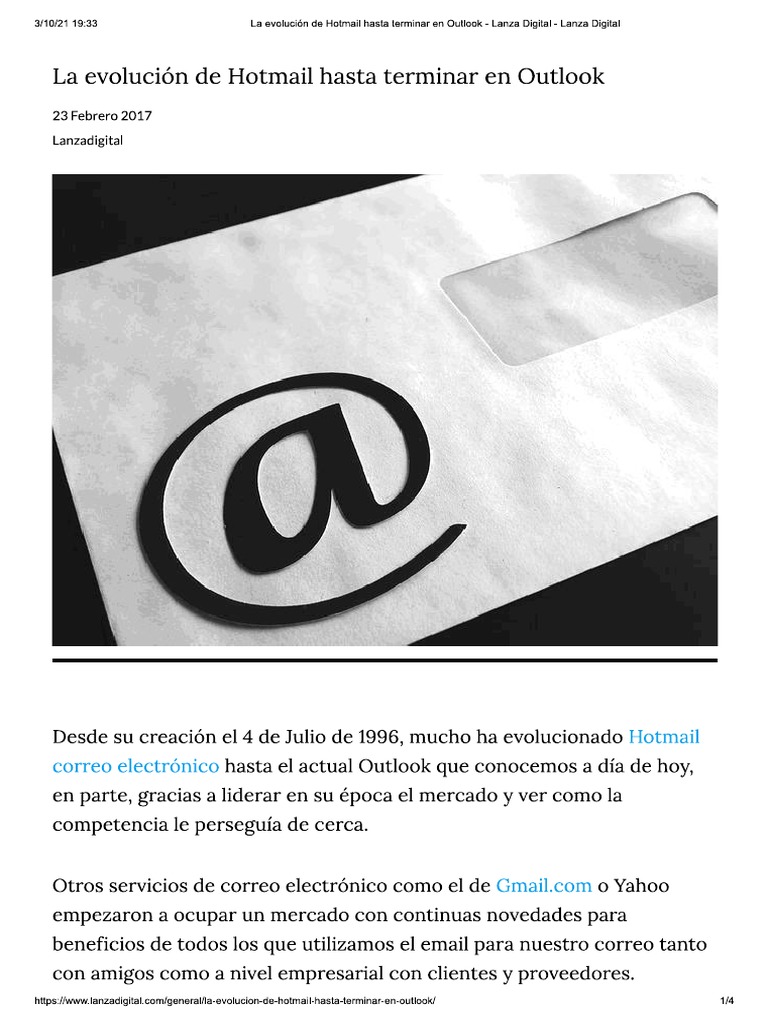 La Evolución de Hotmail Hasta Terminar ... Utlook - Lanza Digital ...