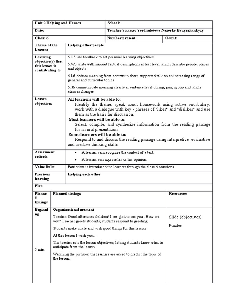 English Lesson Plan: Helping Others | PDF | Learning | Communication