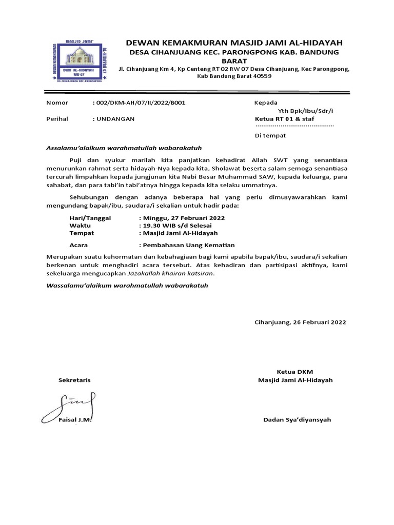 Undangan Rapat DKM | PDF