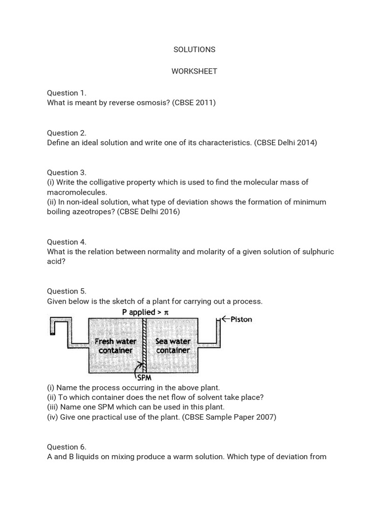 Solutions HHW Worksheet | PDF | Physical Chemistry | Quantity
