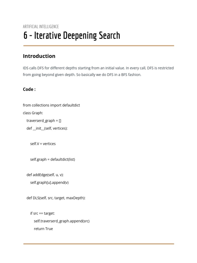 6 - Iterative Deepening Search: Artificial Intelligence | PDF