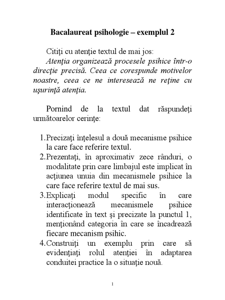 Bacalaureat Psihologie - Exemplul 2 | PDF