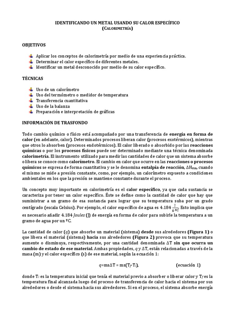 Identificando Un Metal Mediante Su Calor Especã Fico 2022.10.27 | PDF ...
