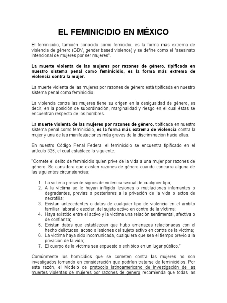 El Feminicidio en México | PDF | La violencia contra las mujeres | Violencia