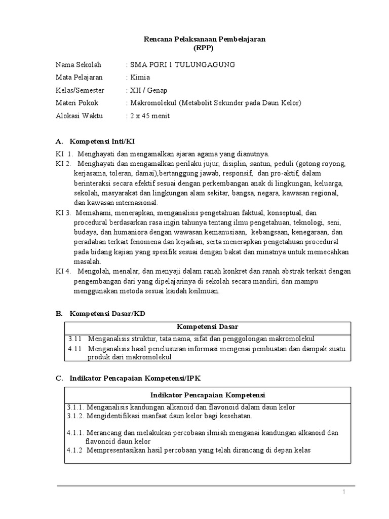 Tugas Individu Laporan RPP | PDF