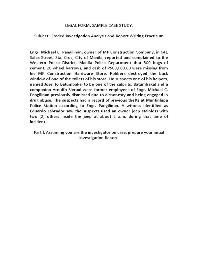 Investigation Analysis and Report Writing Practicum | PDF