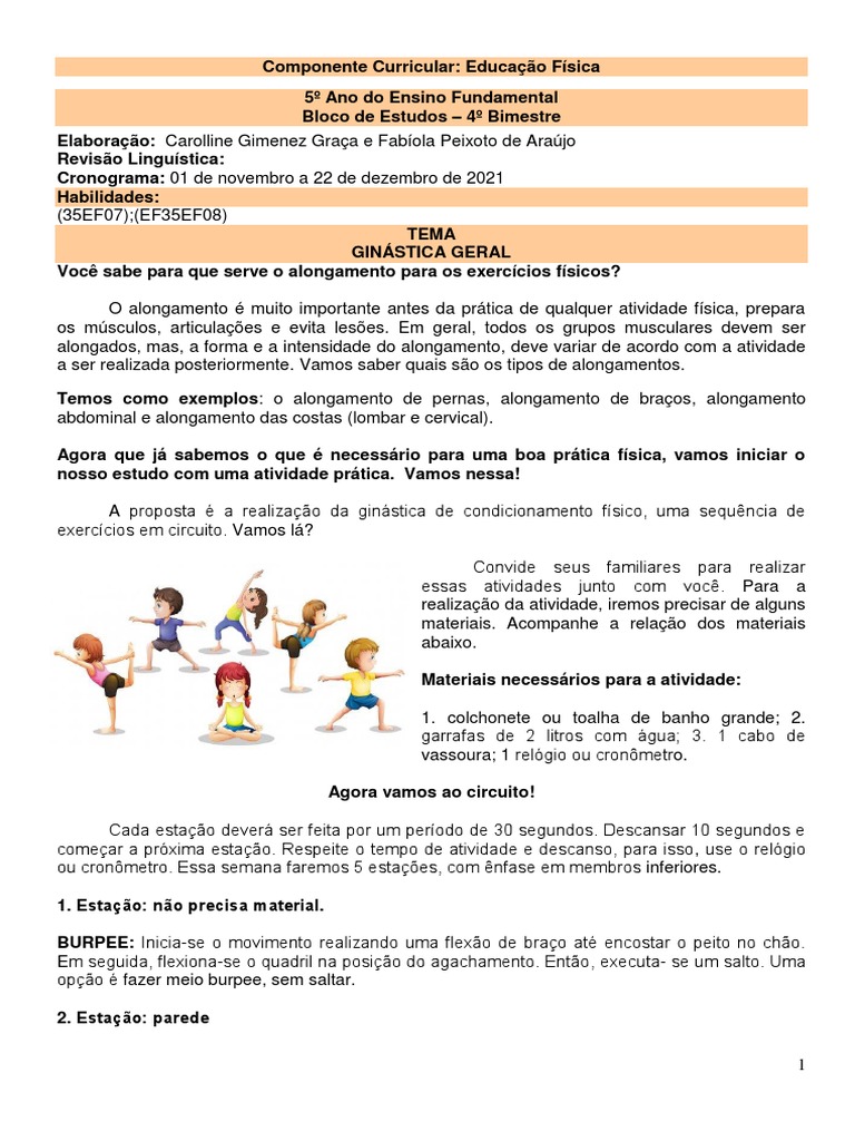 ED FISICA 5º ANO - Marcones Sousa | PDF | Ginástica | Exercício físico