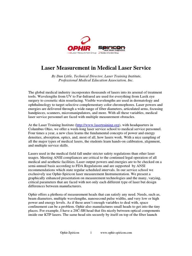 Medical Laser Measurement Techniques | PDF | Laser | Optics