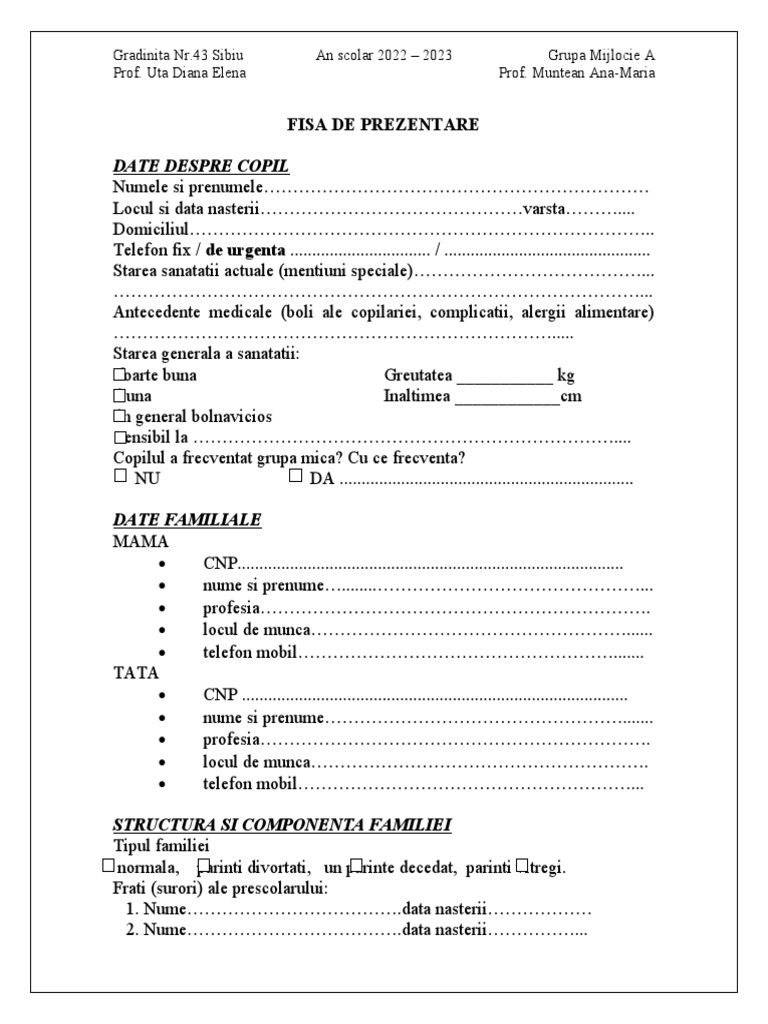 Fisa de Prezentare | PDF