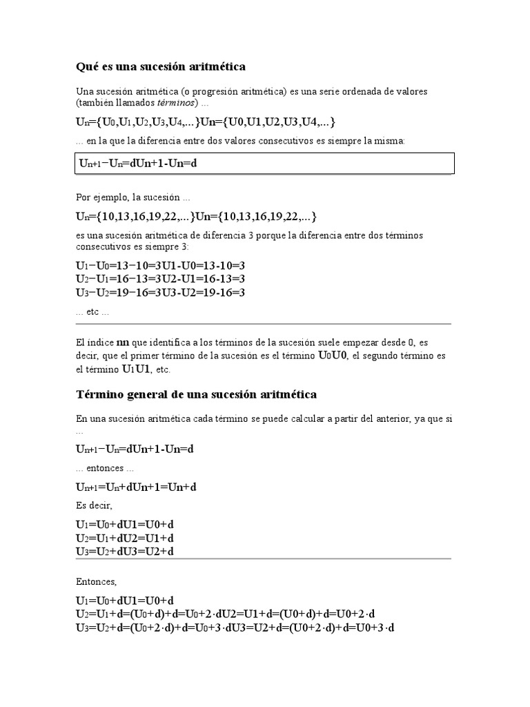 Definición y Fórmula de Sucesión Aritmética | PDF | Ecuaciones | Fórmula