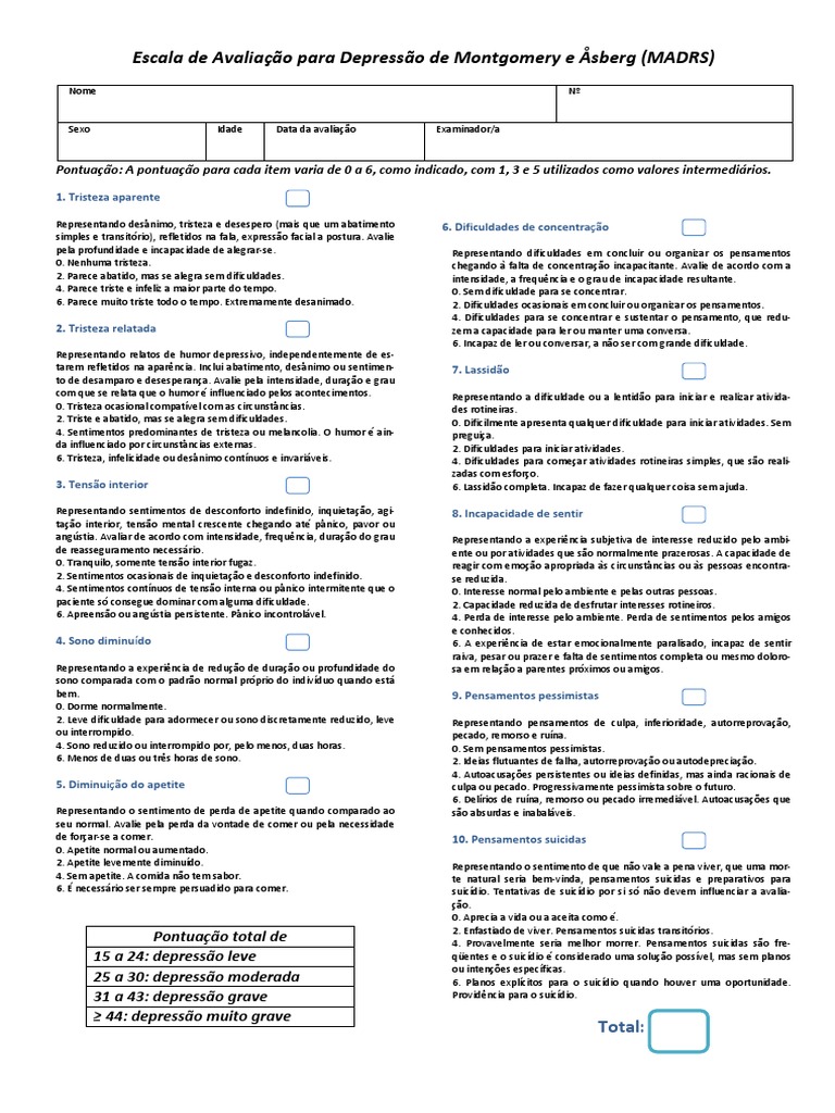 Escala Madrs | PDF | Suicídio | Depressão