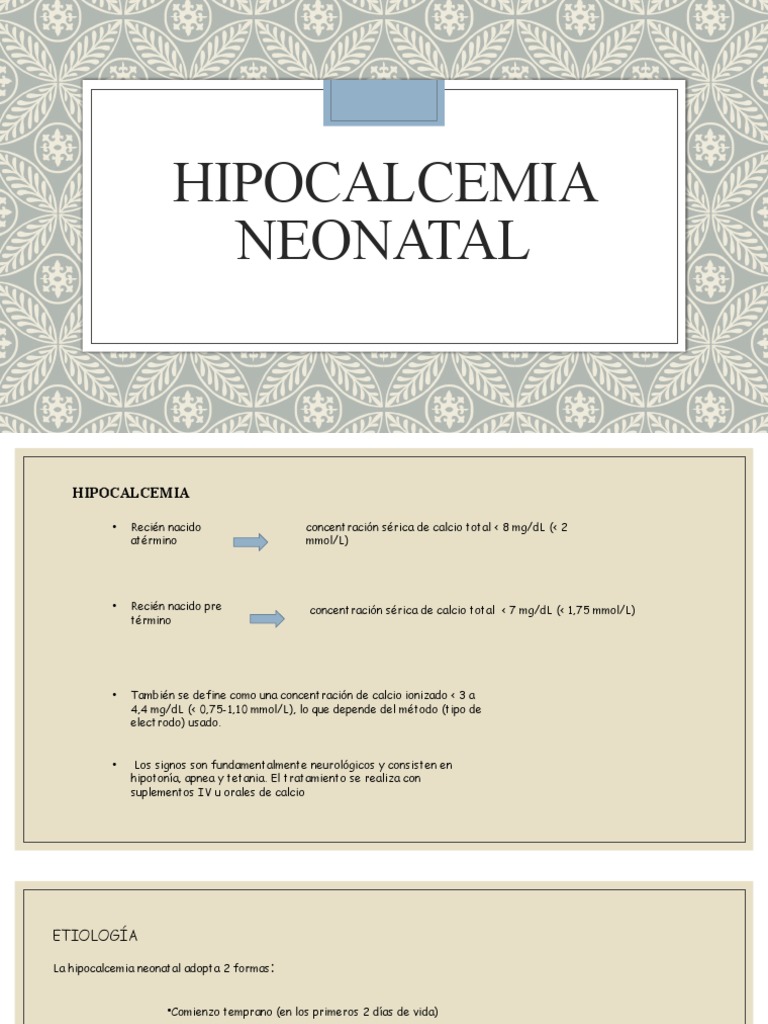Hipocalcemia Neonatal: Diagnóstico y Tratamiento | PDF | Causas de la ...