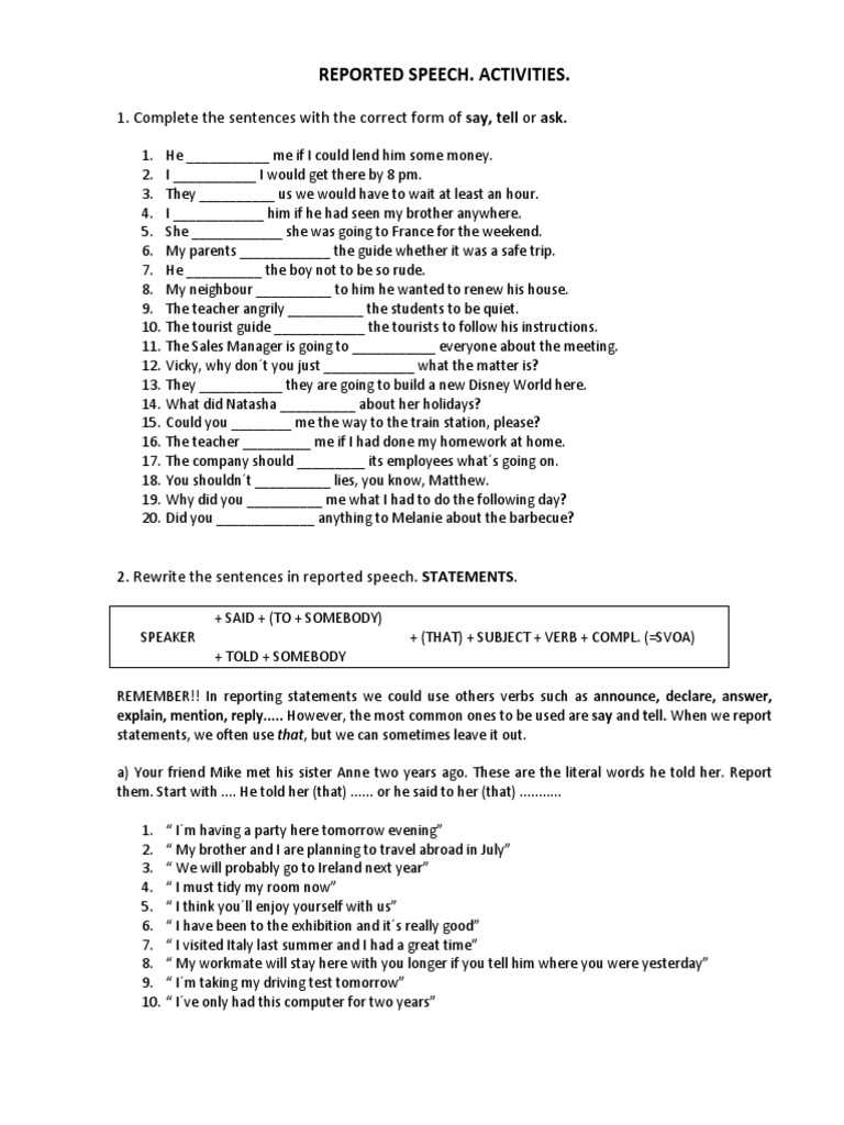 Reported Speech | PDF | Question