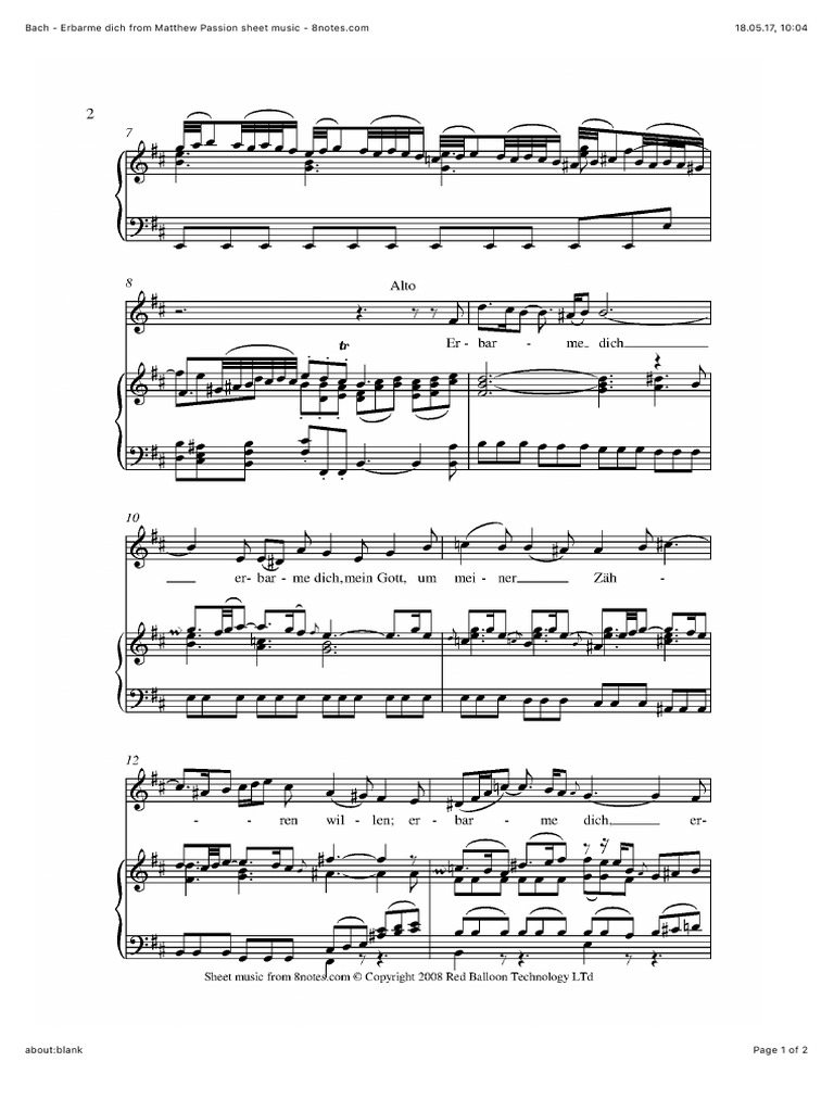 Bach - Erbarme Dich From Matthew Passion Sheet Music - 8notes - Com2 | PDF