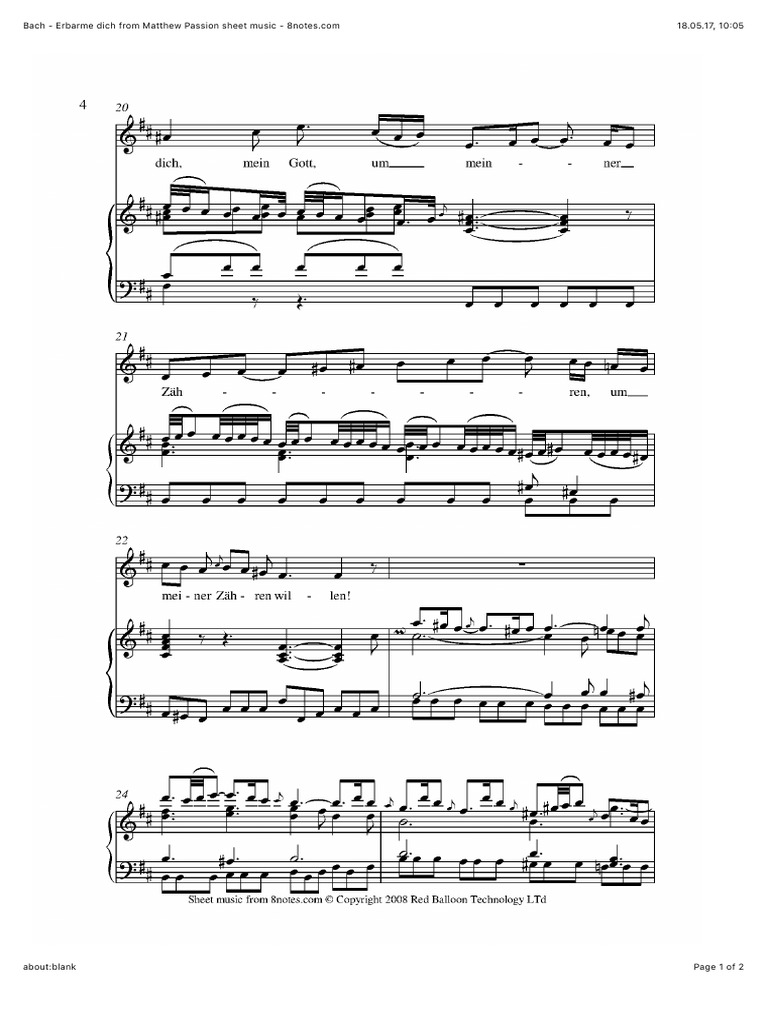 Bach - Erbarme Dich From Matthew Passion Sheet Music - 8notes - Com4 | PDF