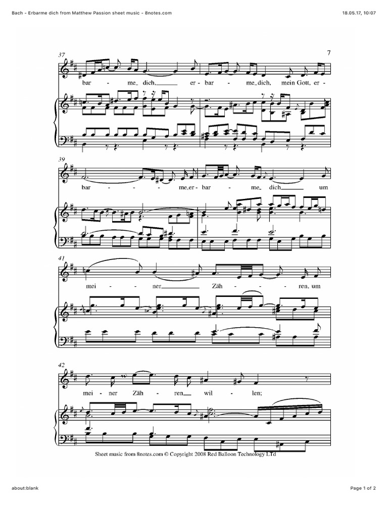 Bach - Erbarme Dich From Matthew Passion Sheet Music - 8notes - Com7 | PDF