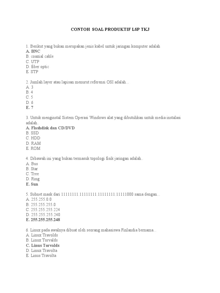Contoh Soal Produktif LSP TKJ | PDF