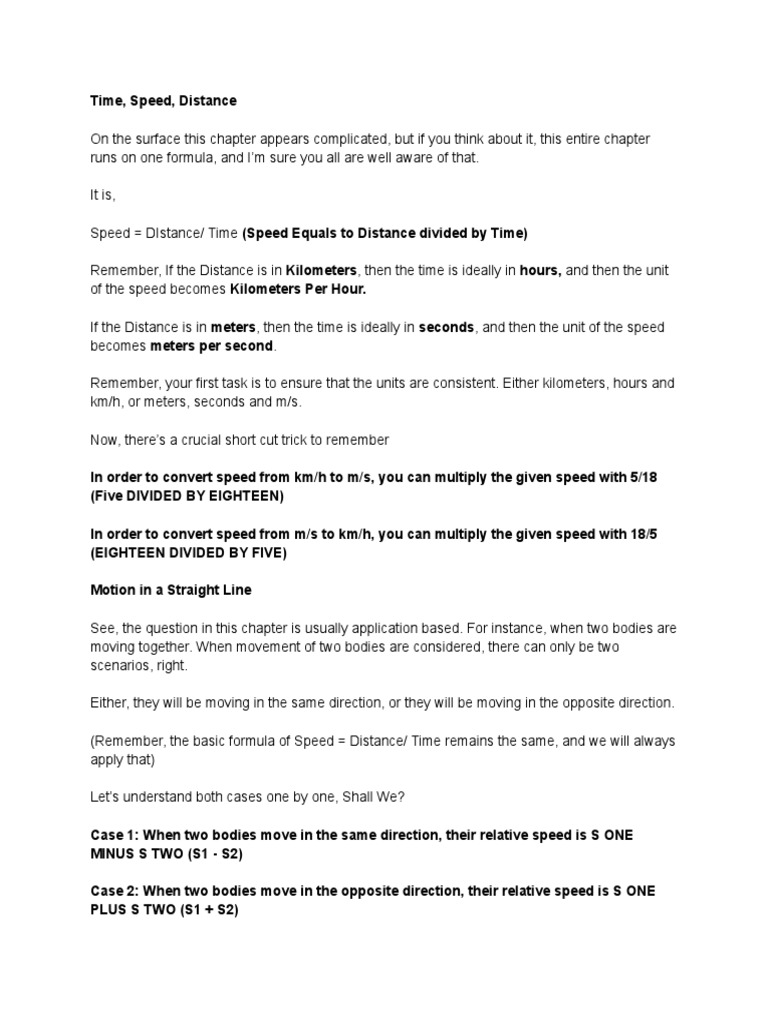 Time, Speed, and Distance Concepts | PDF | Speed | Distance