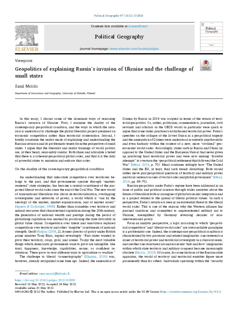 Geopolitics of Explaining Russia's Invasion of Ukraine and The Challenge of | PDF | Geopolitics ...
