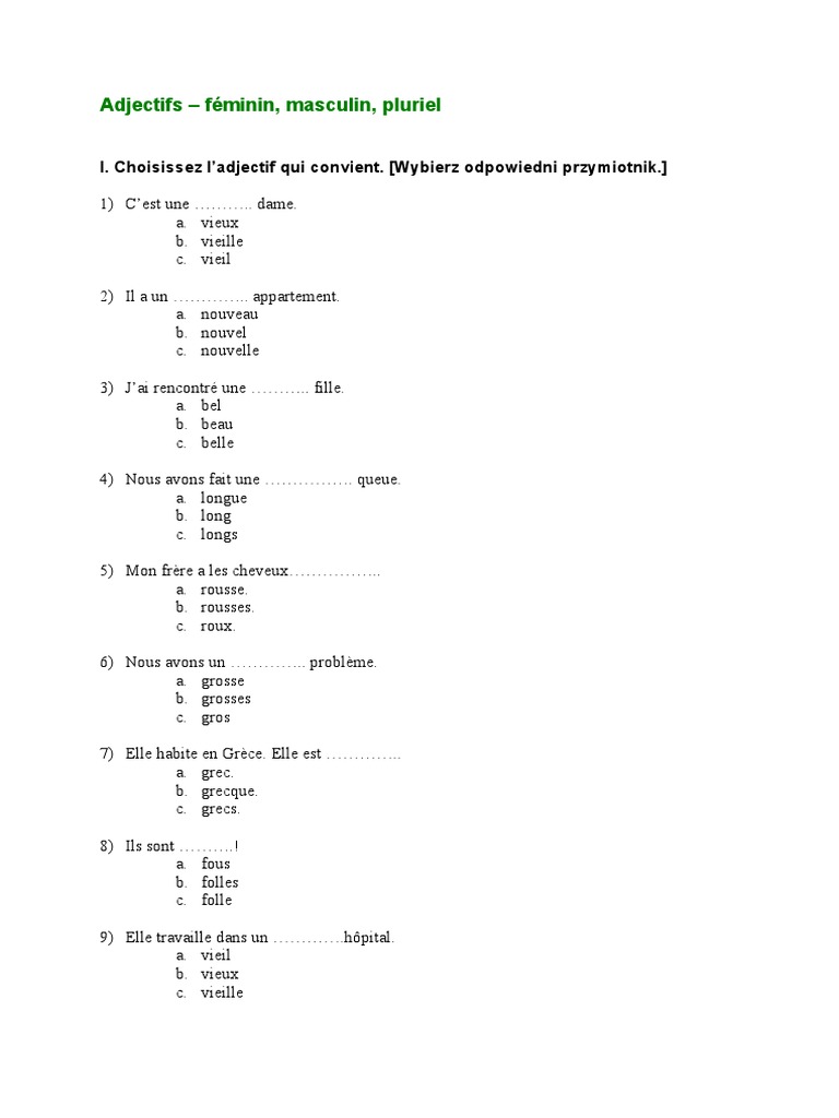 Adjectifs irréguliers en français | PDF