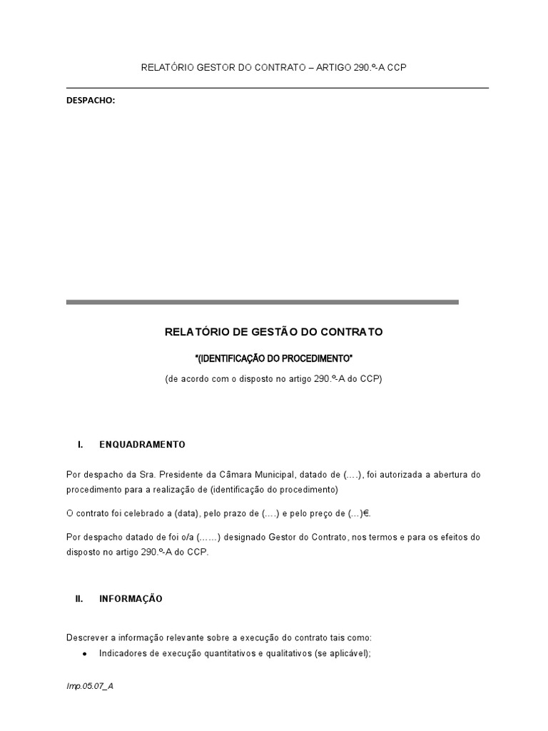 Imp.05.07 A-Minuta Relatorio Gestor de Contrato | PDF