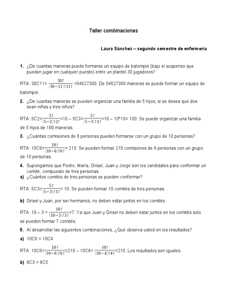 Taller Combinaciones Word | PDF