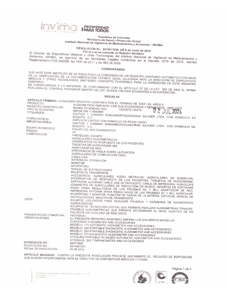 Invima Audiometro | PDF