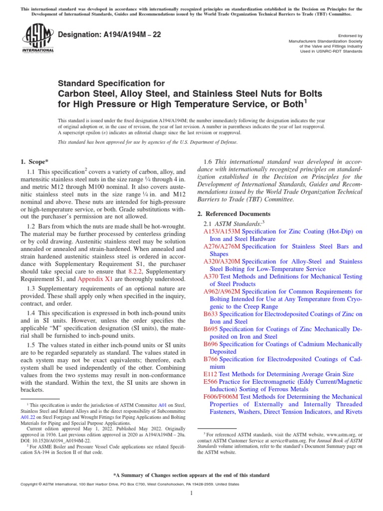 Astm A194-A194m-2022 | PDF | Screw | Steel