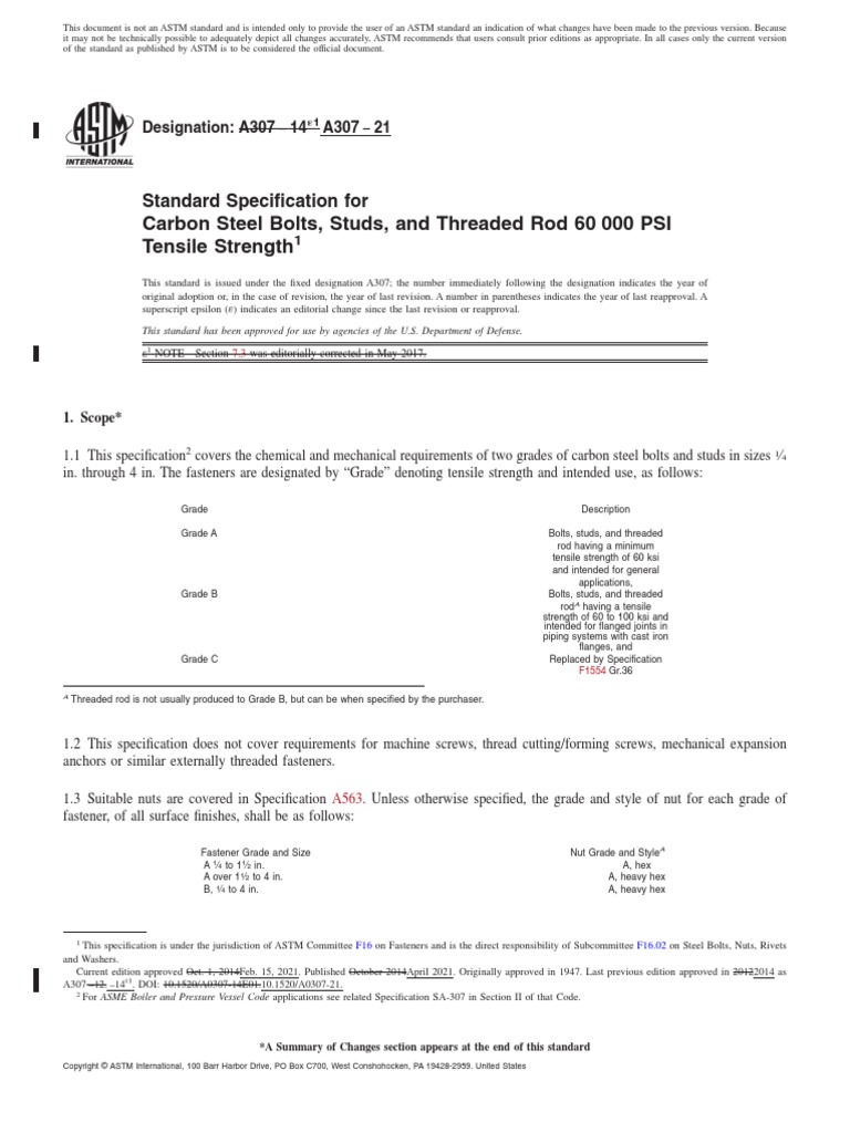 ASTM A307-2021 Redline | PDF | Screw | Galvanization