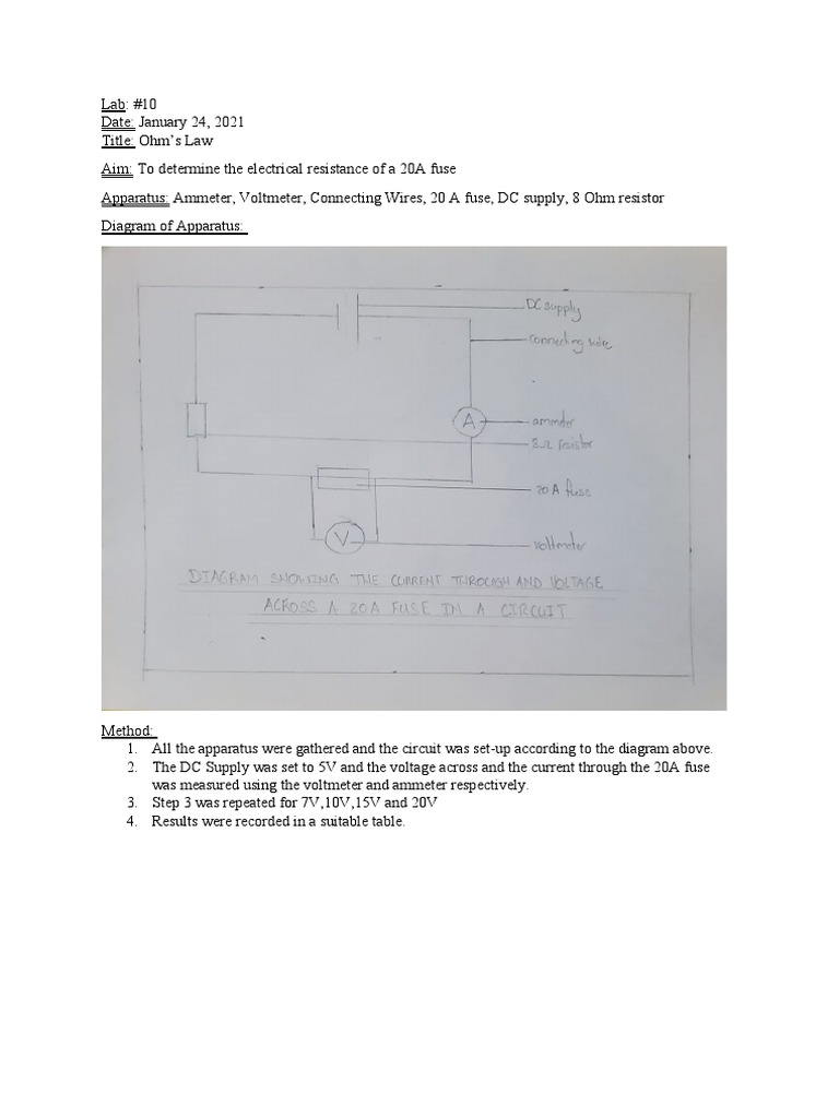 Ohm's Lax Lab - Physics Lab (#10) | PDF | Voltage | Electric Current