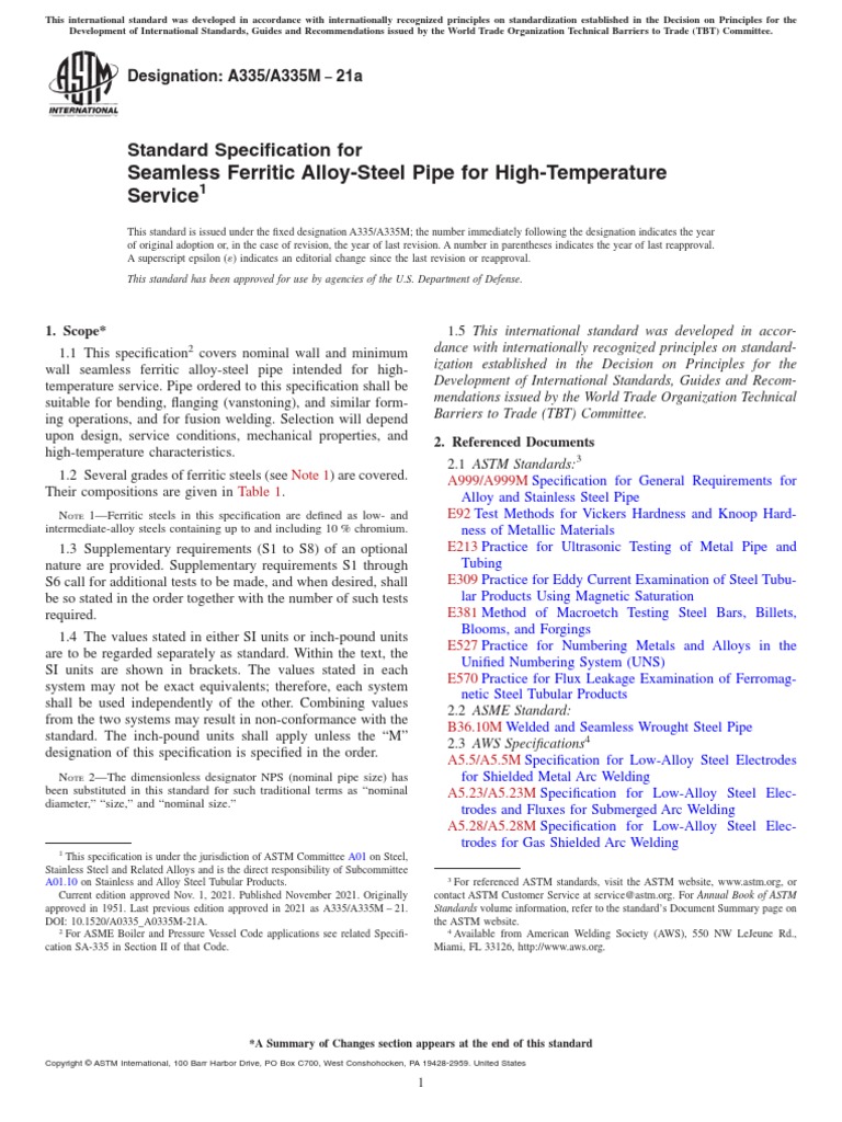 Astm A335-A335m-2021 | PDF | Pipe (Fluid Conveyance) | Construction