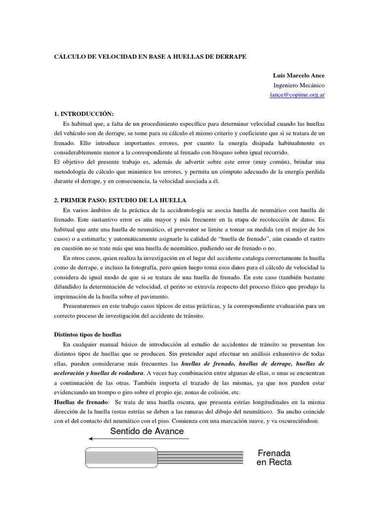 Calculo de Velocidad Con Huella de Derrape | PDF | Eje | Fricción