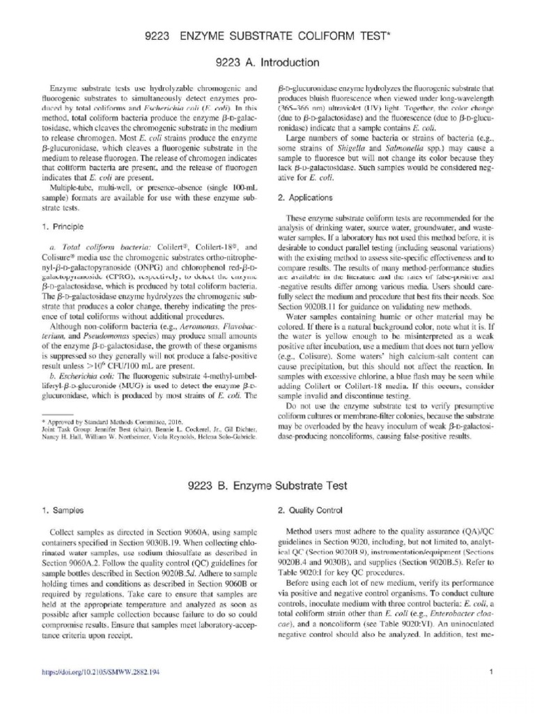 SMEWW 23ed - 2017 - 9223 B Coliformes Totais e Escherichia Coli | PDF