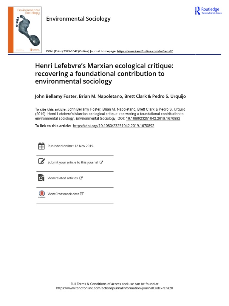 Henri Lefebvre's Marxian Ecological Critique Recovering A Foundational ...