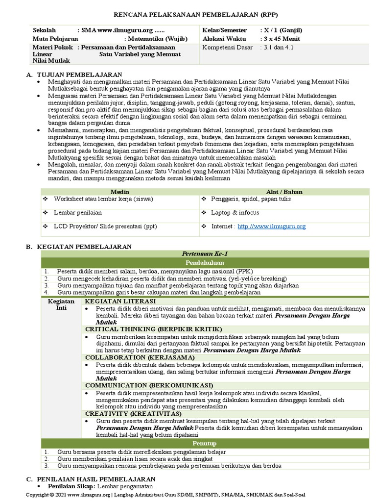 1.1 RPP I MTK Wajib X | PDF