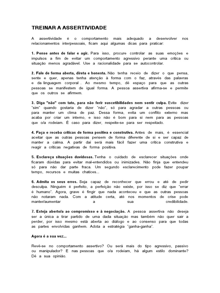 Treinar A Assertividade | PDF | Autoajuda | Estilo de vida