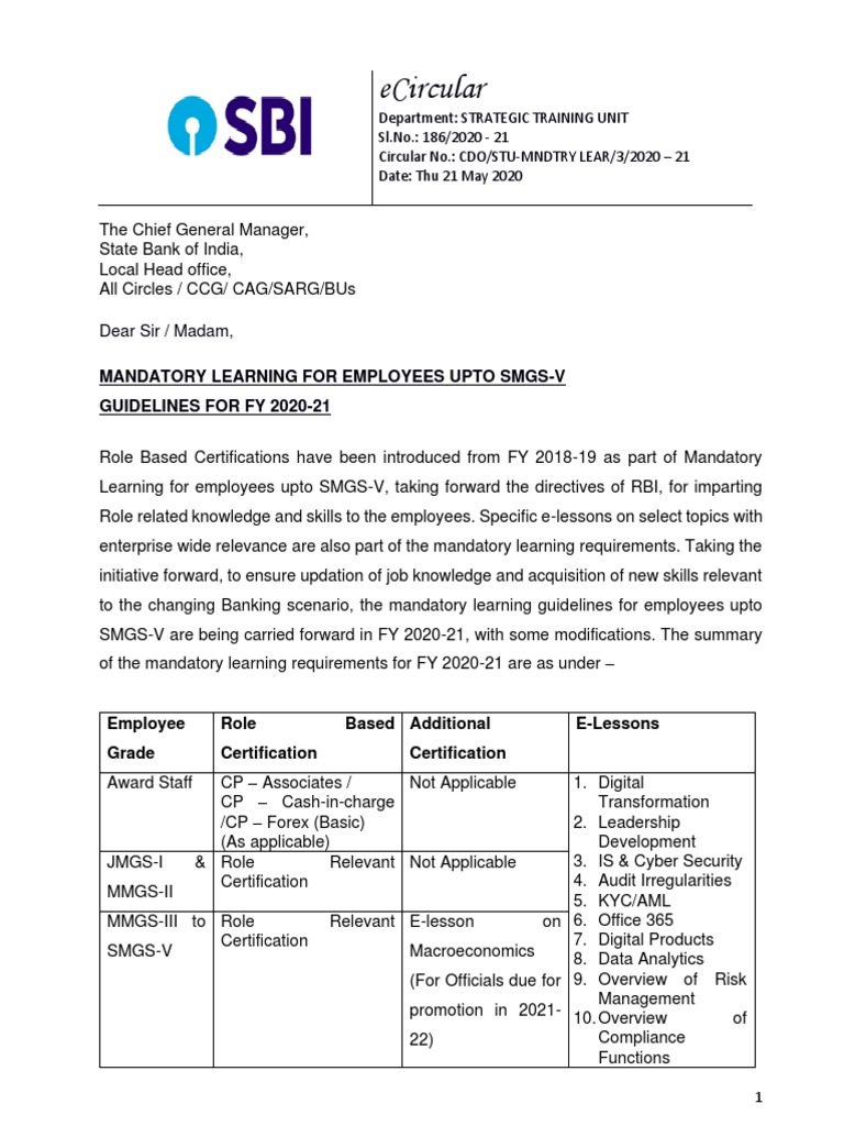 Mandtory Learning Circular | PDF | Reserve Bank Of India | Computing