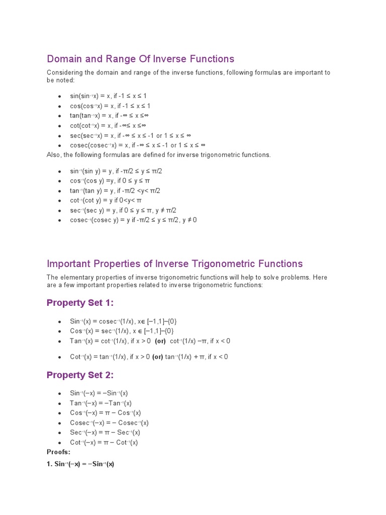 Domain and Range of Inverse Functions | PDF | Trigonometric Functions | Functions And Mappings