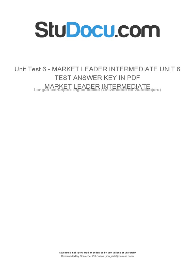 Unit Test 6 Market Leader Intermediate Unit 6 Test Answer Key in PDF ...