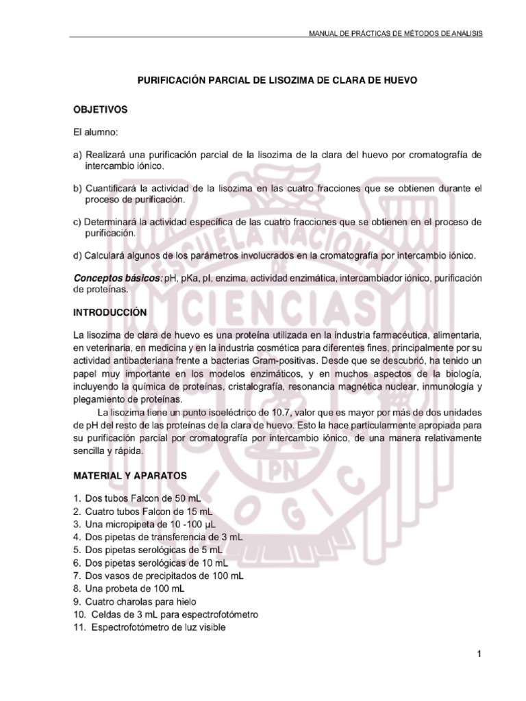 Purificación Parcial de Lisozima de Clara de Huevo1 | PDF