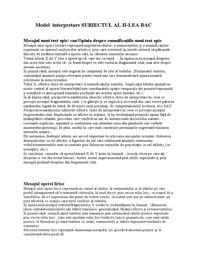Model Interpretare Bac Subiectul Al II | PDF