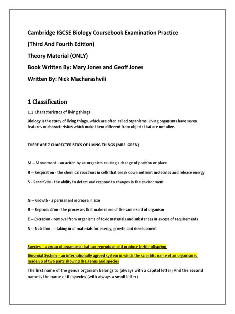 Cambridge IGCSE Biology Coursebook Examination Practice | PDF | Cell ...