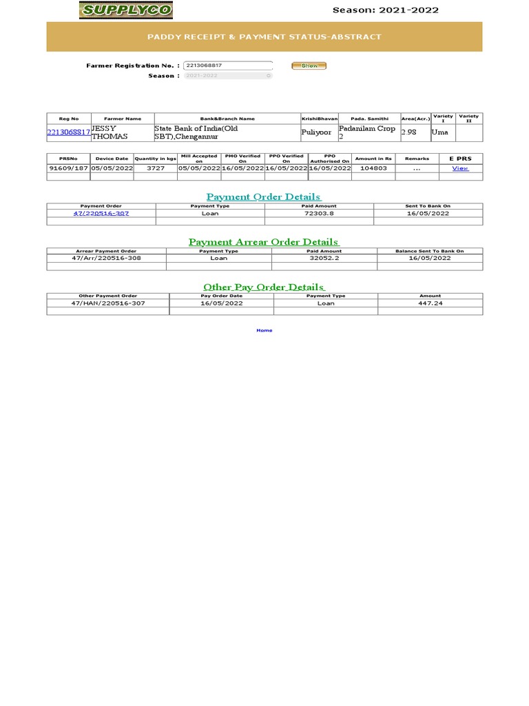 Paddy Payment Status 2021-2022 | PDF